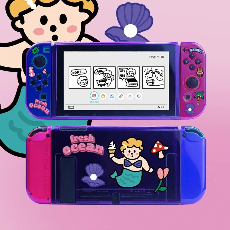 Чехол Taobao "Русалка", для Nintendo Switch, прозрачный, фиолетовый, ТПУ