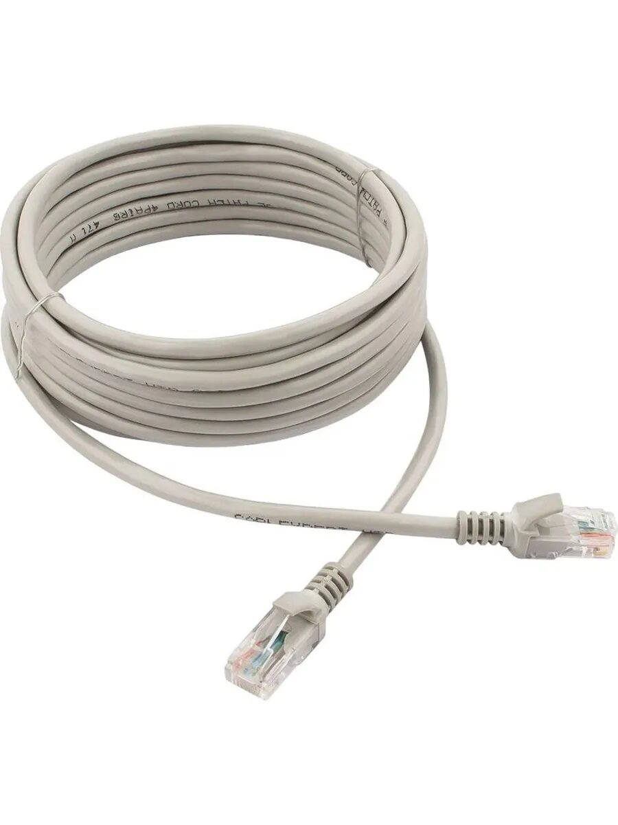Кабель Ethernet Cat 5e, 5м, серый, литой корпус
