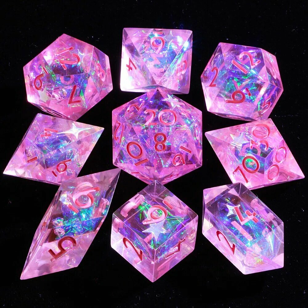 Наборы костей DD из 9 полиэдров: Розовая Звёздная Греза Sets Dice Dungeons & Dragons RPG