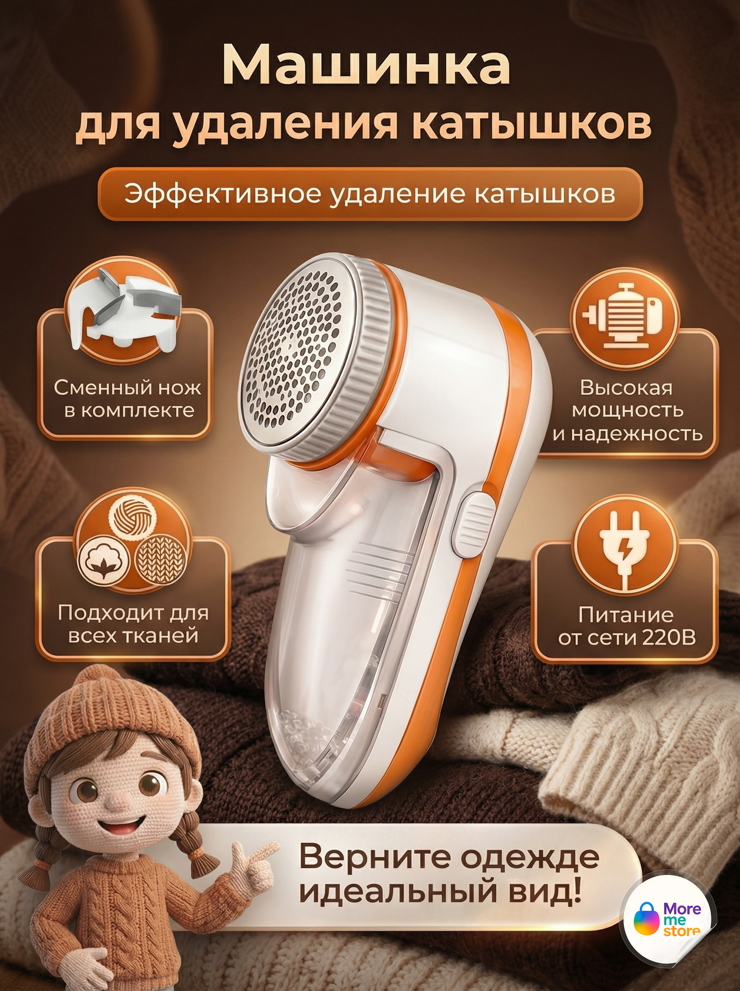 Машинка для удаления катышек, c дополнительным лезвием, работающая от сети