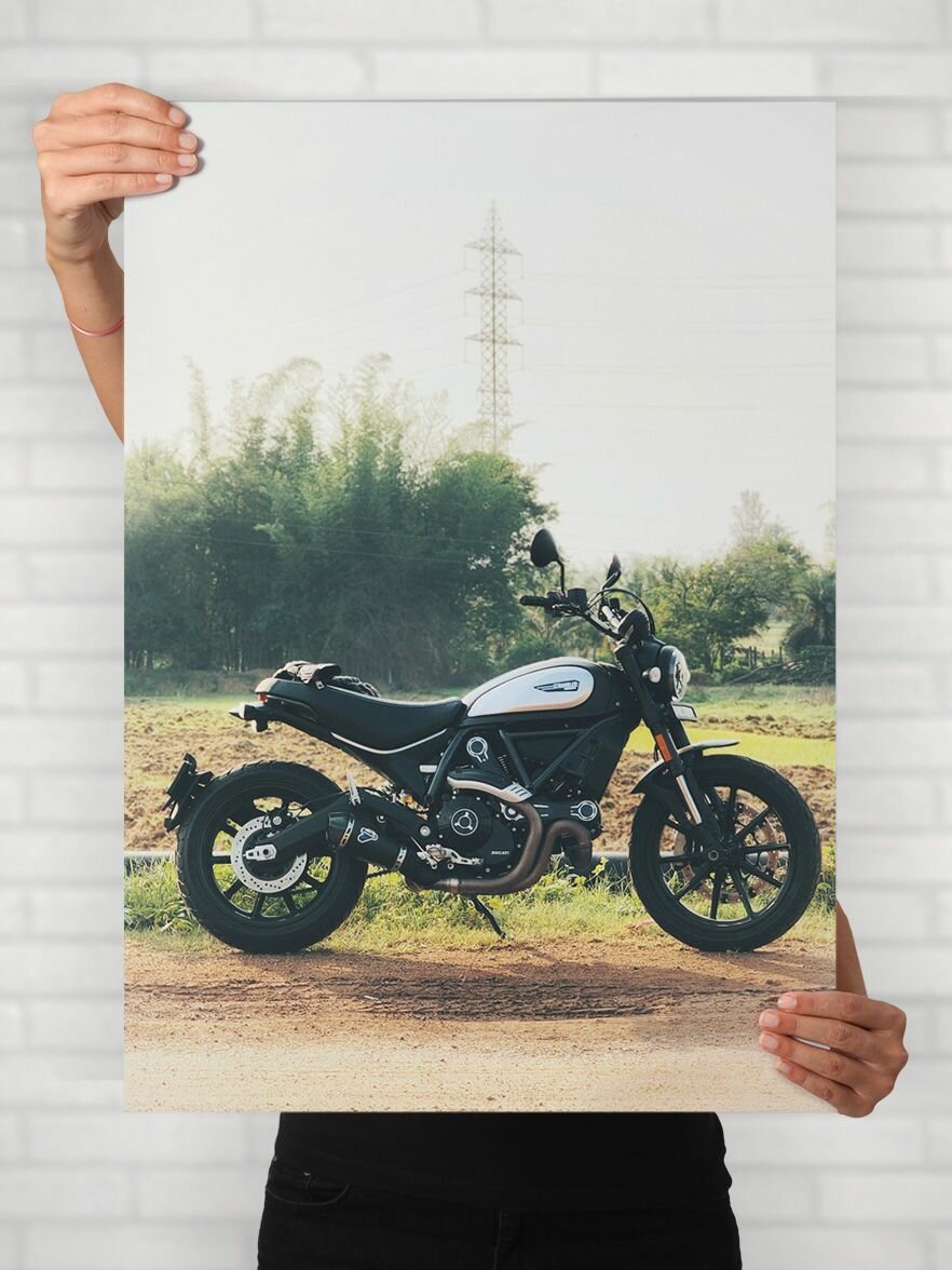 Плакат на стену для интерьера Мотоцикл (Ducati Scrambler Icon 3) - Постер по мото и байкам формата A2 (42x61 см)
