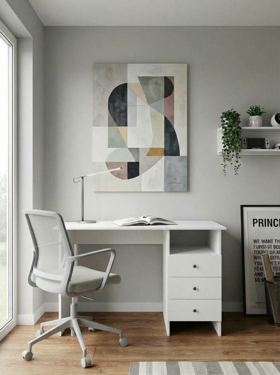 Стол письменный Дрим 3, 120х60х75 см, с тумбой и 3 ящиками, для дома и офиса, белый