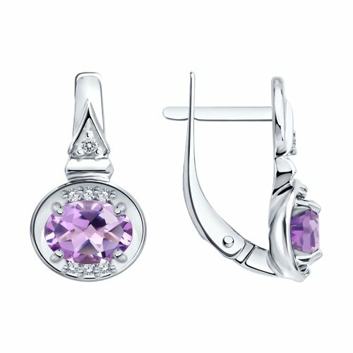 Серьги, серебро, 925 проба, родирование, фианит, аметист