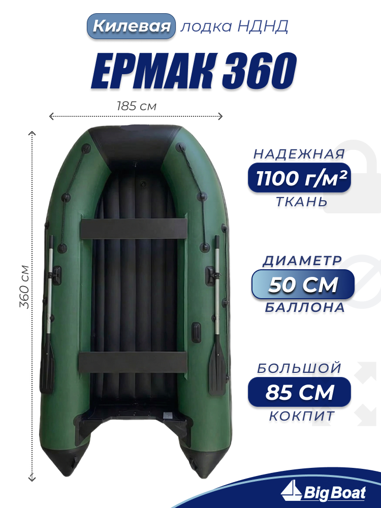Надувная, под мотор, лодка из ПВХ для рыбалки НДНД Ermak (Ермак) 360