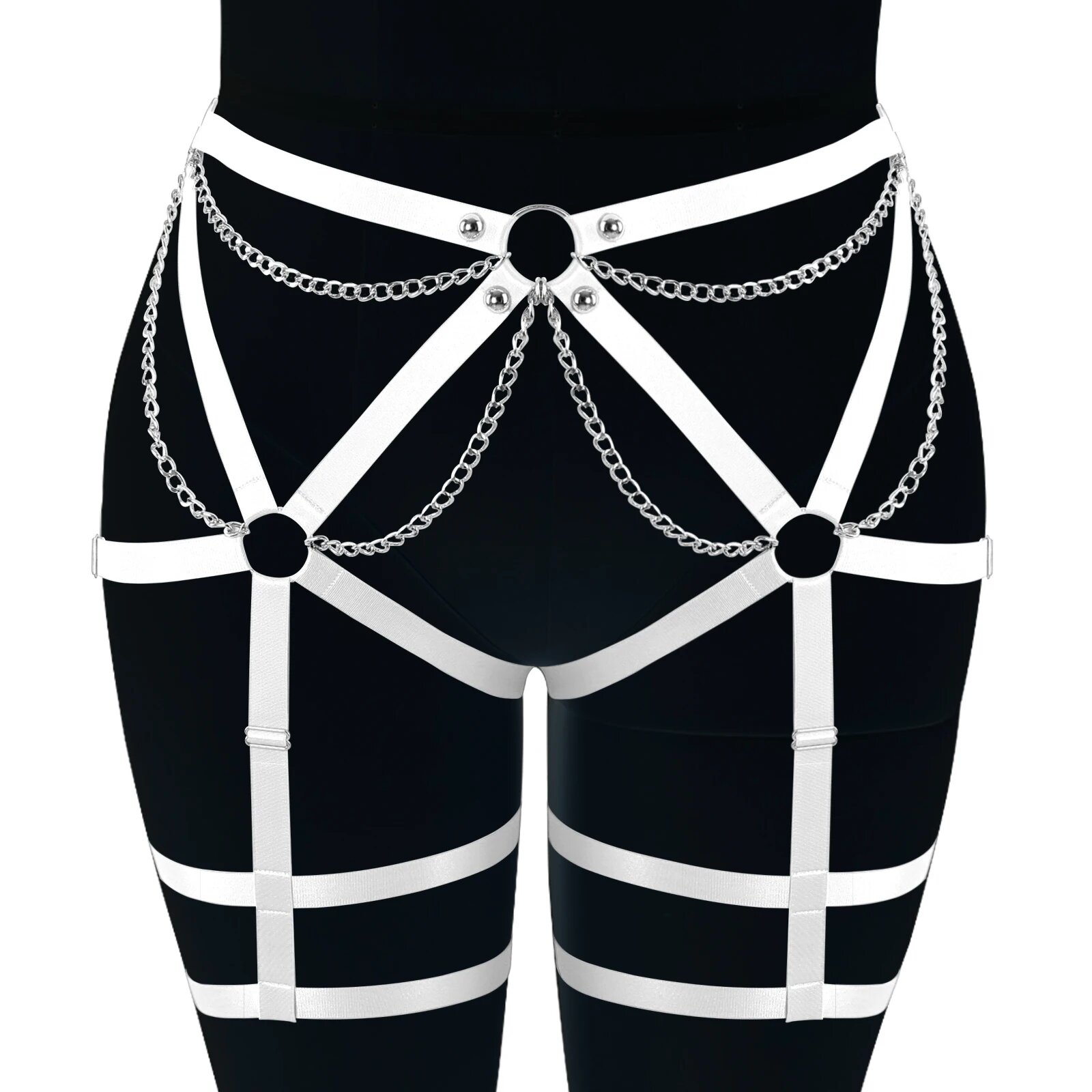 Белая портупея harness с цепями