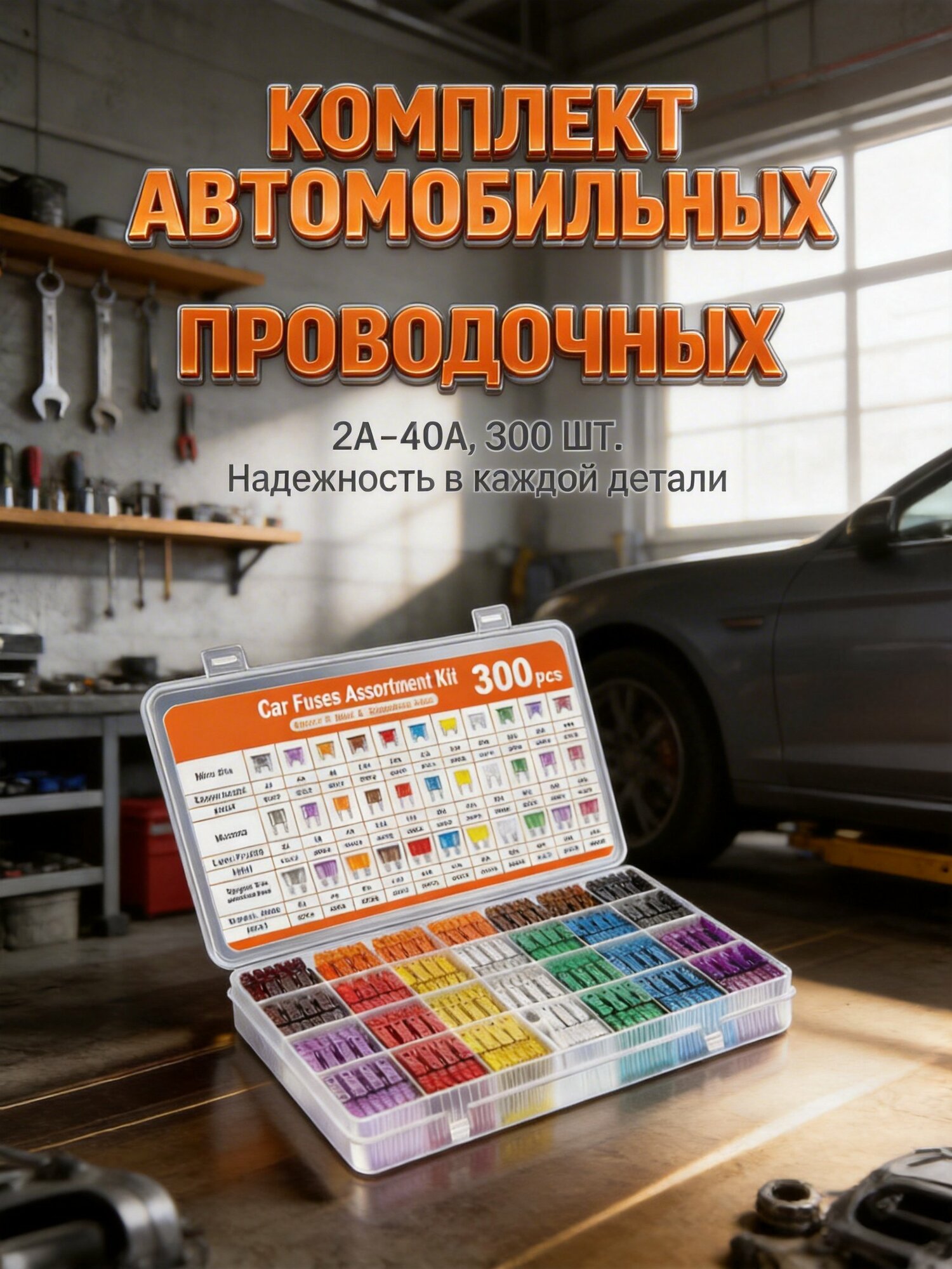 Автомобильный предохранитель, набор 300 шт 2A-40A для замены и ремонта электрической системы транспортного средства