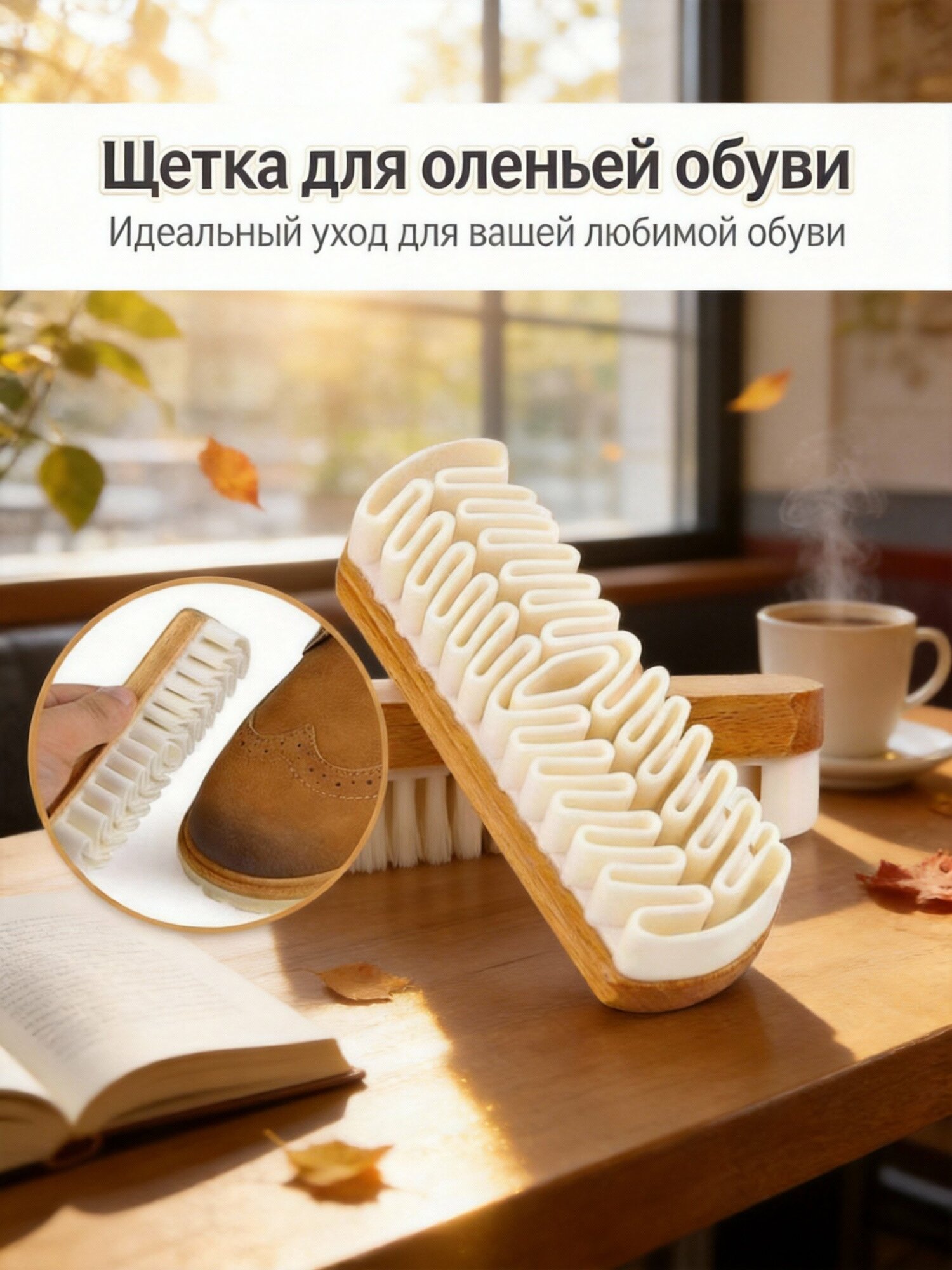 Щетка для обуви из замши и нубука, конская щетина и деревянная ручка для деликатной чистки, полировки и нанесения крема
