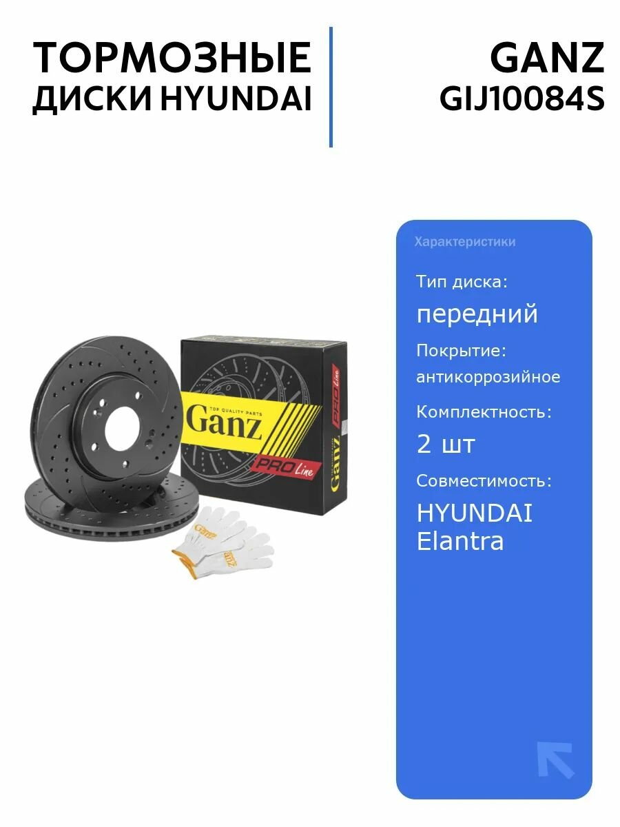 Диск тормозной GANZ передний перфорированный PRO-Line с покрытием для HYUNDAI Elantra 11 (комплект - 2 шт) Арт: GIJ10084S