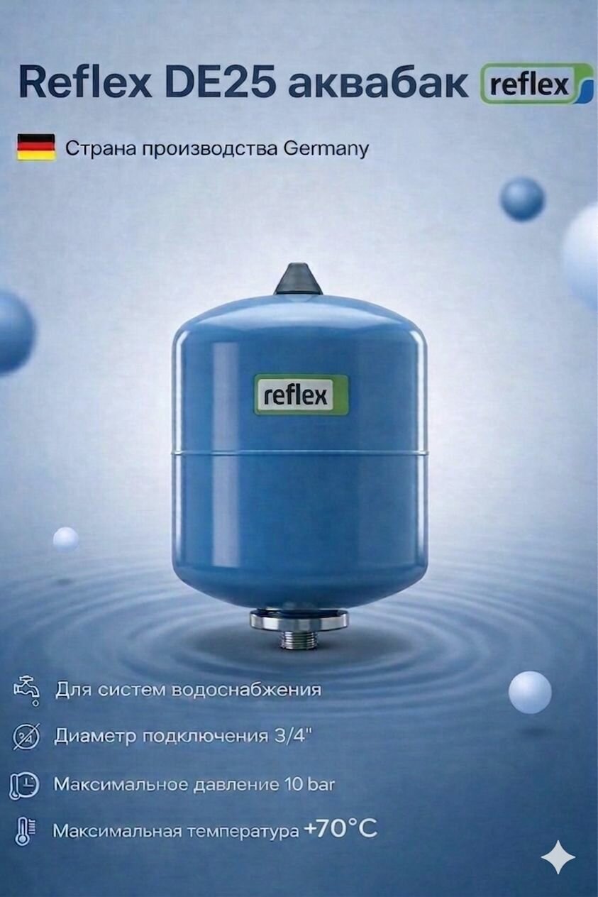 Reflex DE25 бак мембранный для систем водоснабжения, 10bar/70 C