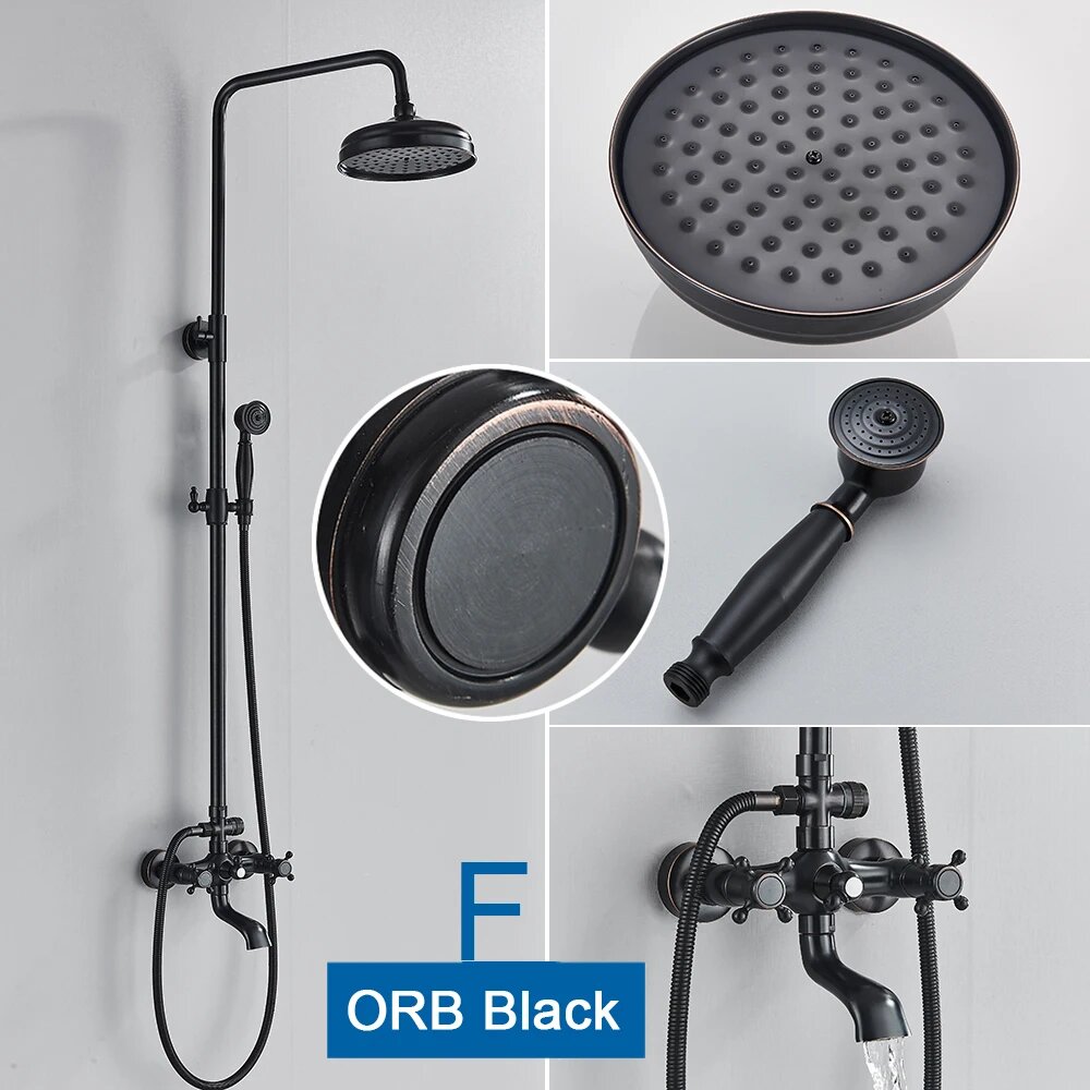 POIQIHY ORB Черный душевая кран для ванной комнаты Встраиваемый 8" дождевой дождевой дус из латуня Комплект для душа Кран смеситель Ванна Спаут Комплект для душа Двух ручек-ORB Black F gg