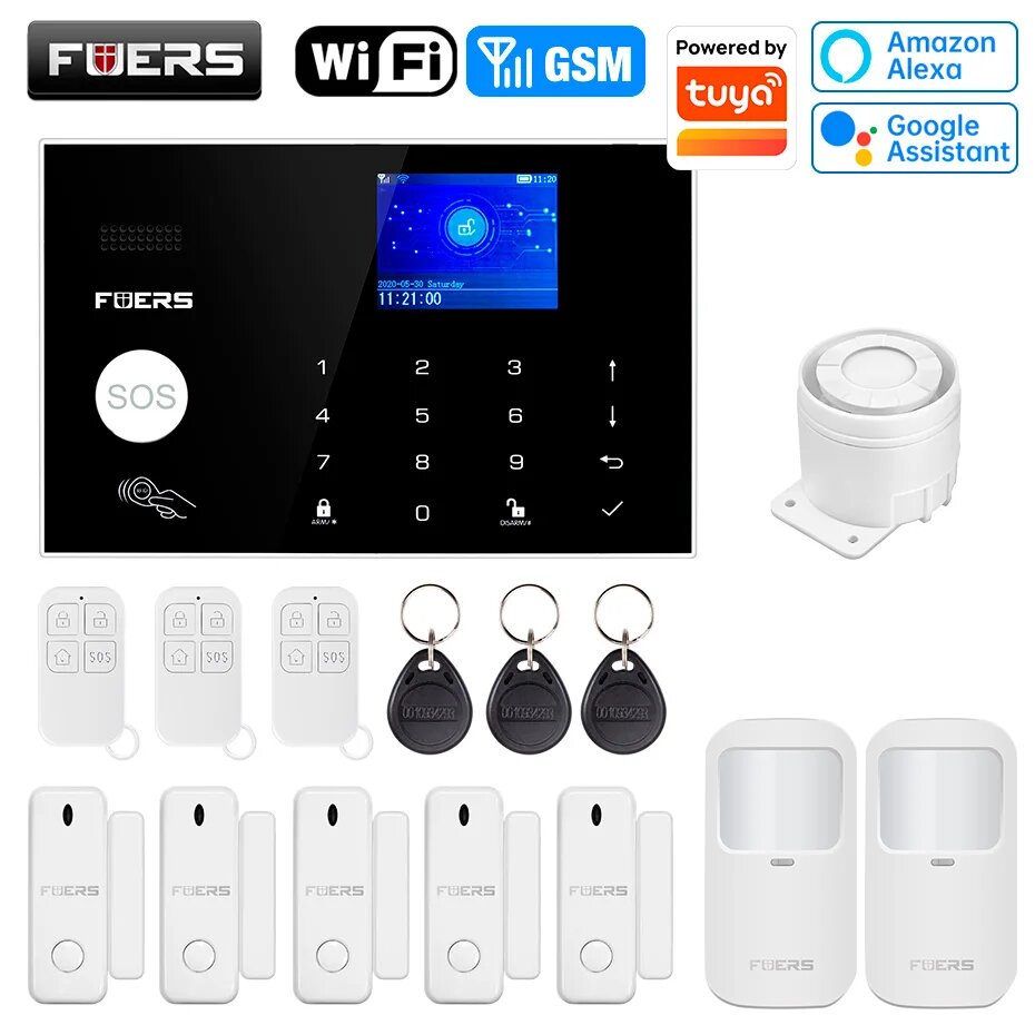 Система сигнализации FUERS WIFI GSM Беспроводная система охранной сигнализации для дома Совместима с приложением Tuya Smart Датчик движения - Комплект сигнализации GSM G30 12