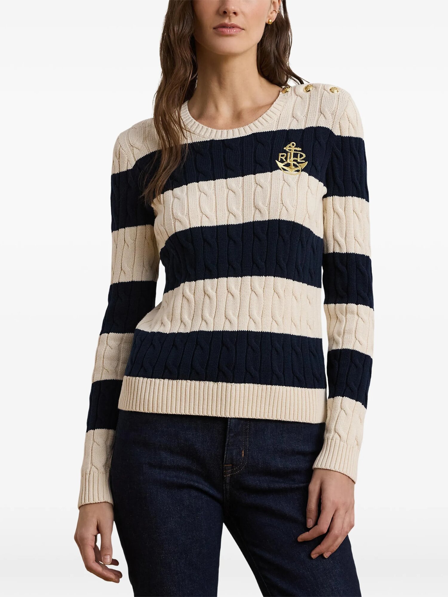 Свитер Lauren Ralph Lauren Cable-knit striped sweater, размер 44 — фото 1