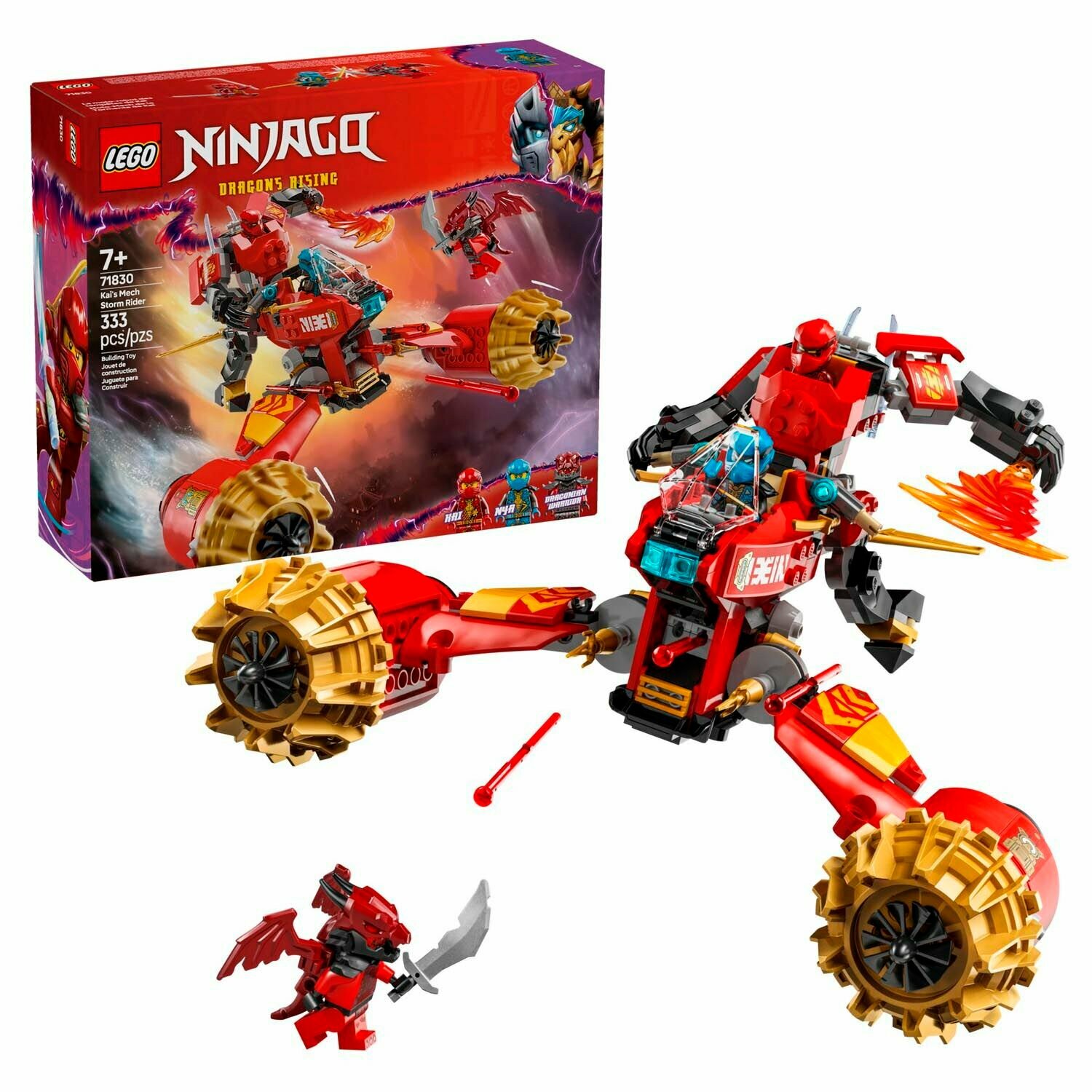 Конструктор детский LEGO Ninjago Штормовой мотоцикл для робота Кая, 333 деталей, возраст 7+, 71830