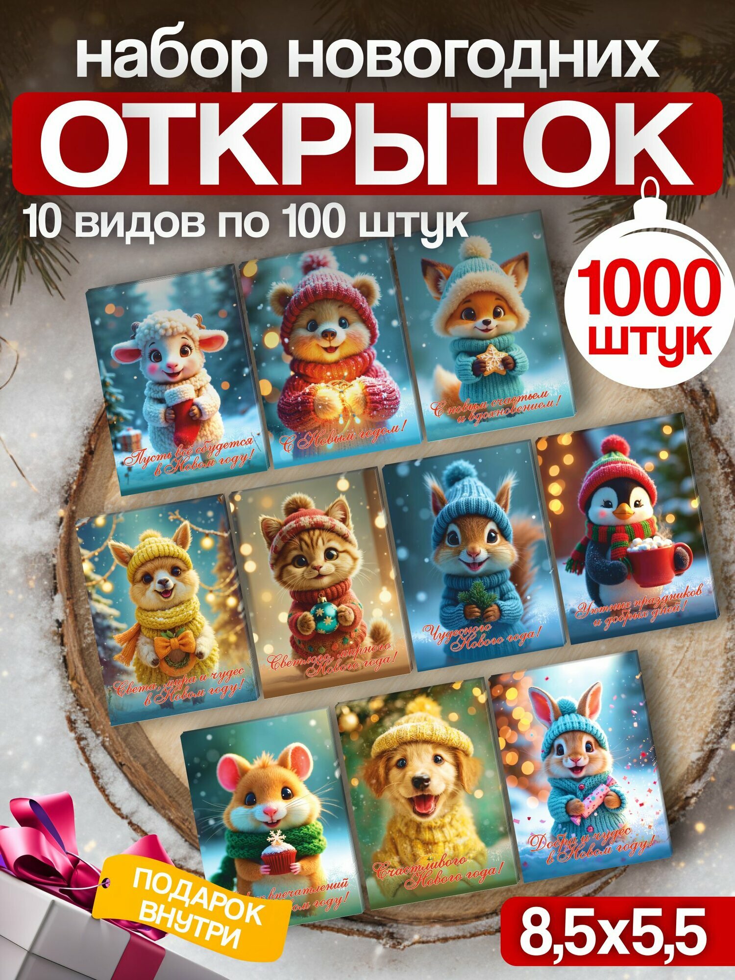 Открытки Спасибо за покупку Новый год МиксЗвери 1000 шт.