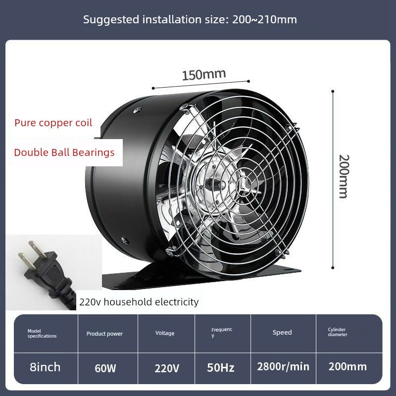 8 Дюймов 220V Вентилятор Вытяжки С Розеткой Домашнего Инвертора Для Кухни Барбекю Дымосос