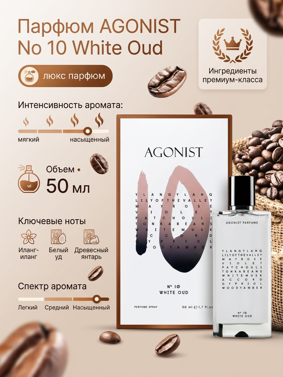Agonist No 10 White Oud парфюмерная вода унисекс 50 мл древесный цветочно-мускусный аромат 2014
