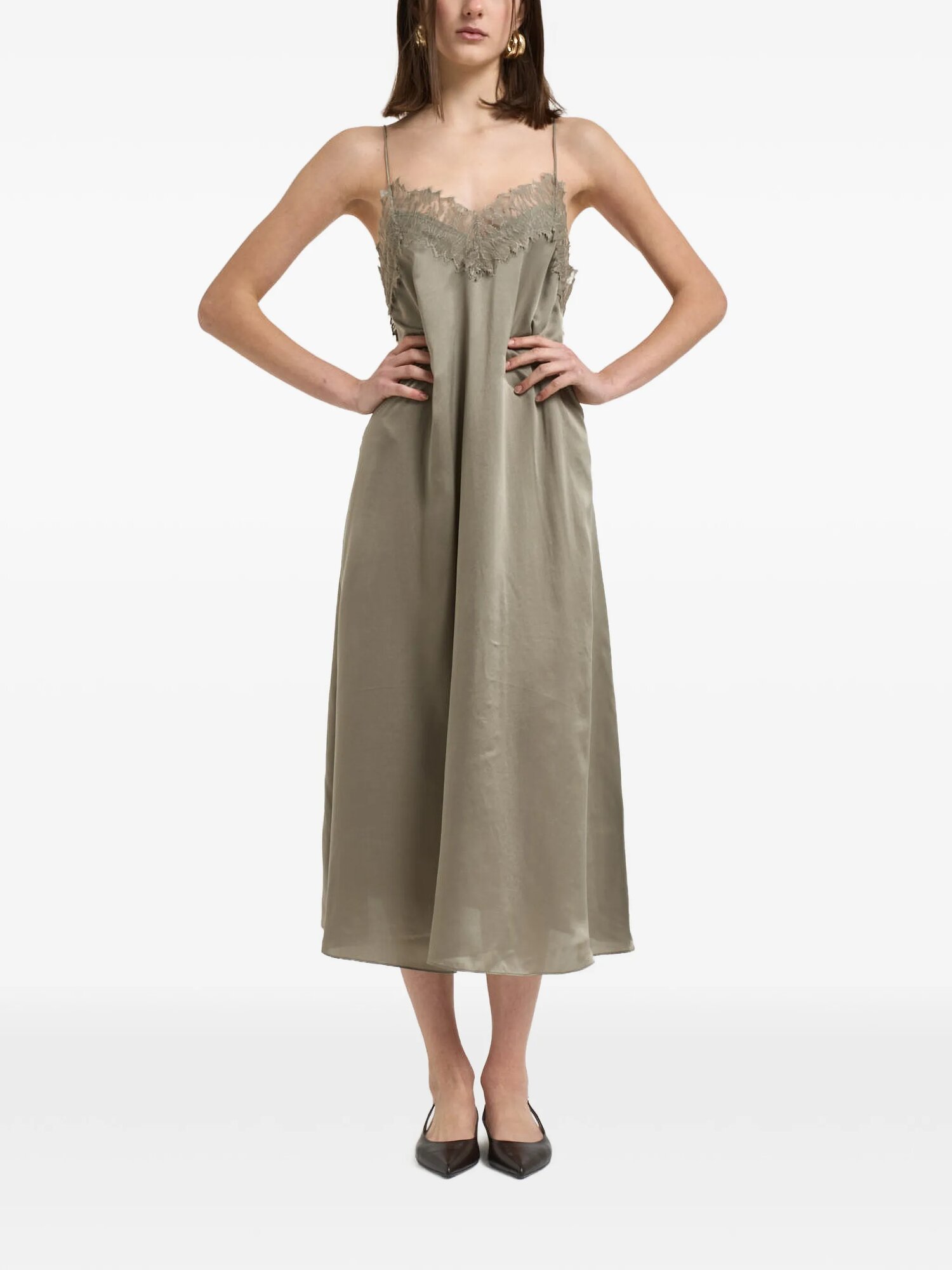 Платье Lace-trim satin midi dress