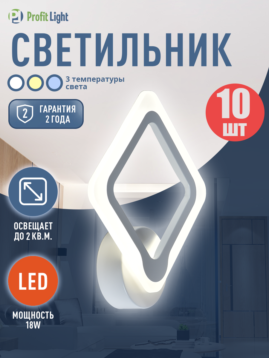 Светильник Profit Light 8050/1W, LED, накладной, белый, 18 Вт, 10 штук