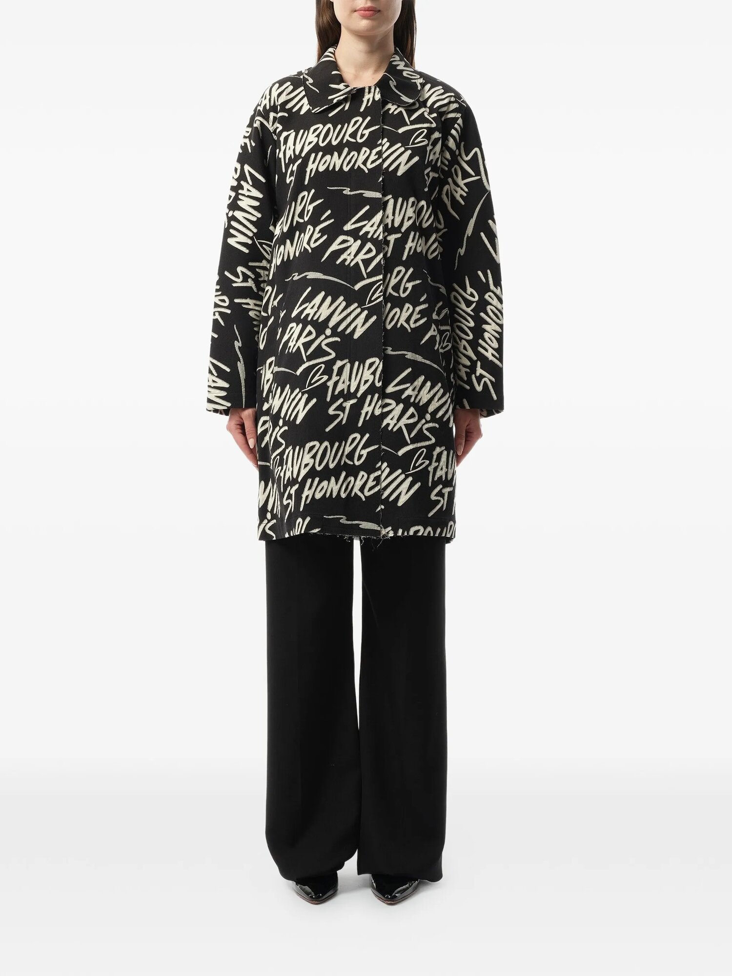 Пальто Lanvin Graphic-print lapel-collar coat, размер 36, black / black — фото 1