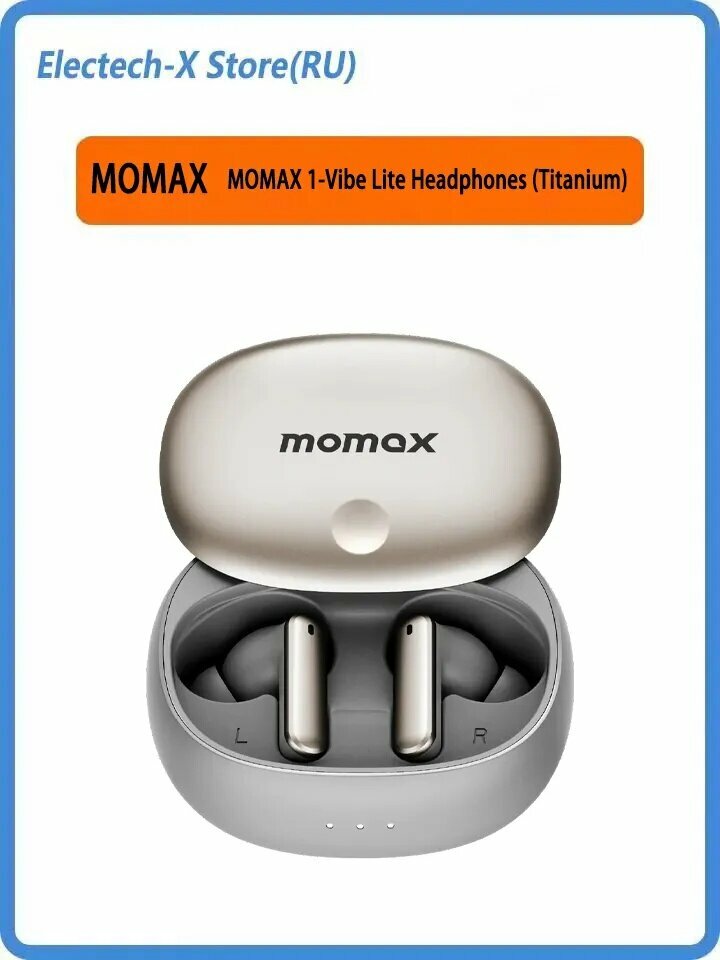 Momax Наушники беспроводные Наушники MOMAX 1-Vibe Lite с функцией шумоподавления полностью беспроводные (титановое золото), Bluetooth, USB Type-C, серый металлик
