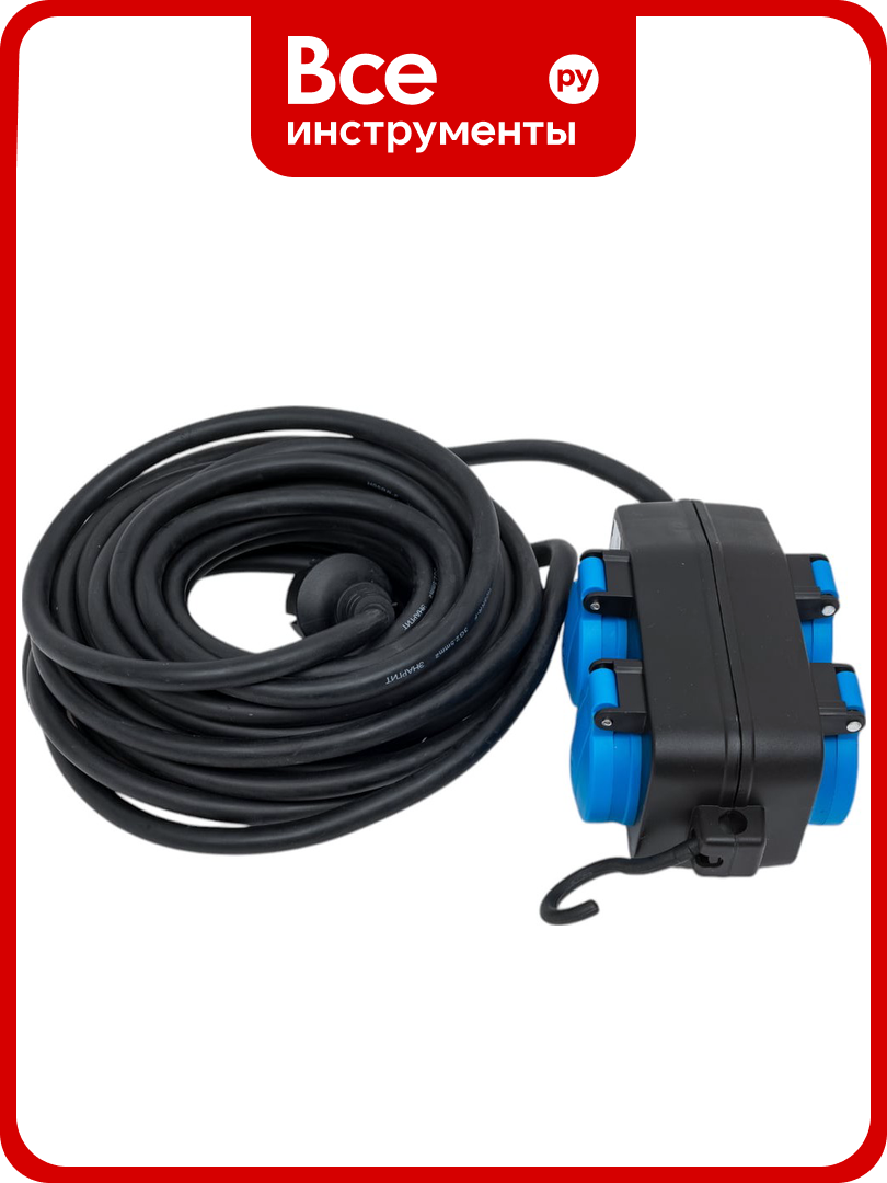 Удлинитель-шнур с подвесом EnergIT G0202MP, 10 м, 4 розетки, IP 44, КГ 3x2,5, морозостойкий, профессиональный класс,