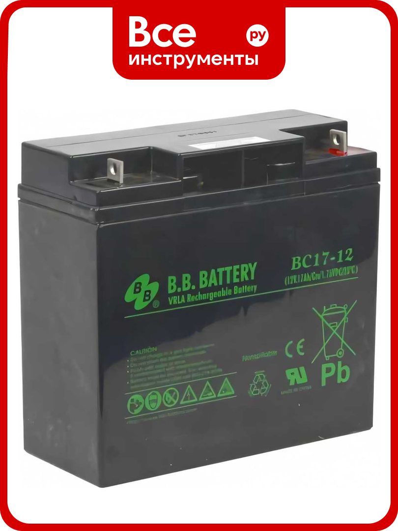 Аккумуляторная батарея BB Battery BC 17-12, 12В, 17Ач, AGM, ударопрочная, обратная полярность, болтовые клеммы, 255А,