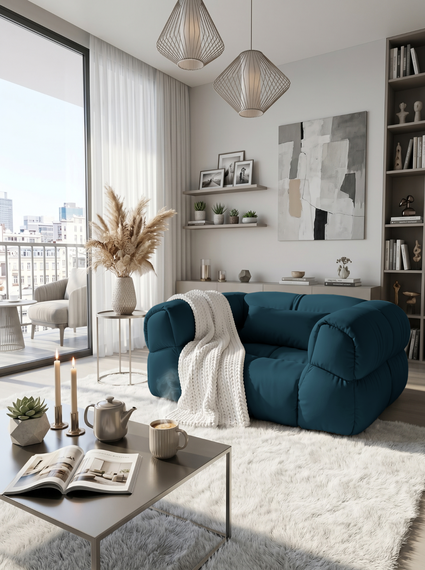 Кресло Шелби Velutto 54 NOW 155x105x72 см, синий Велютто, нераскладной Фиеста