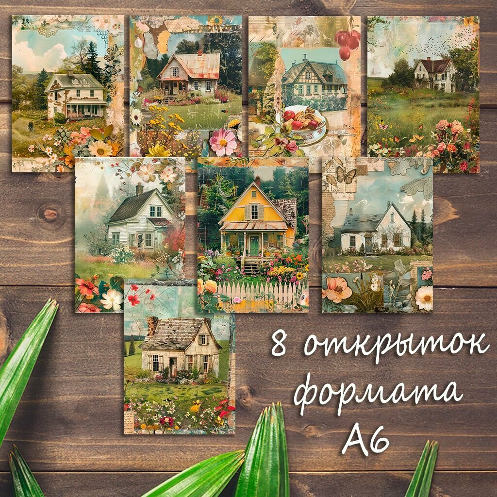 Большой набор открыток Винтажные дома, 8 штук