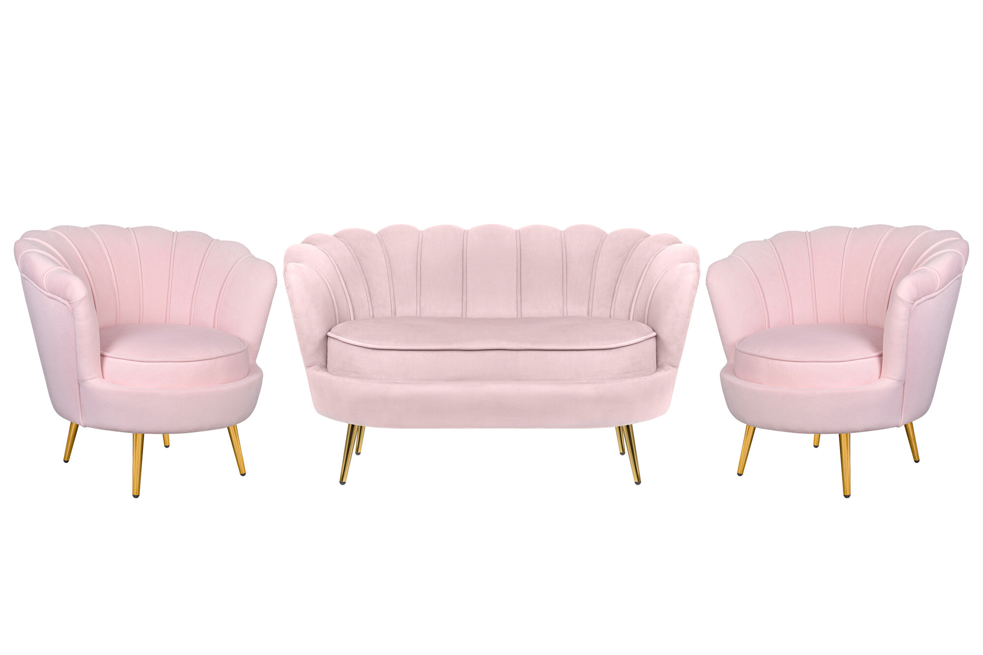 Комплект кресел с двухместным диваном Mak-interior "Ракушка Pearl Pink V2", пыльно-розовый велюр