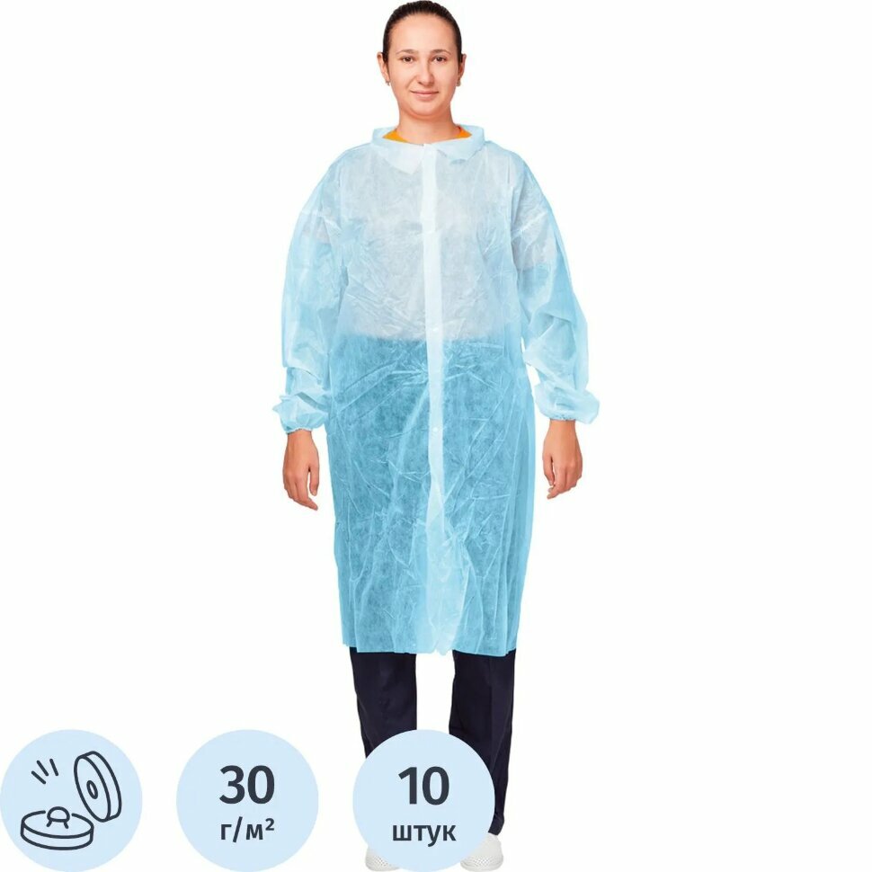 Халат на кнопках (30 гр) XXXL голубой (10 шт/упак), 1477239