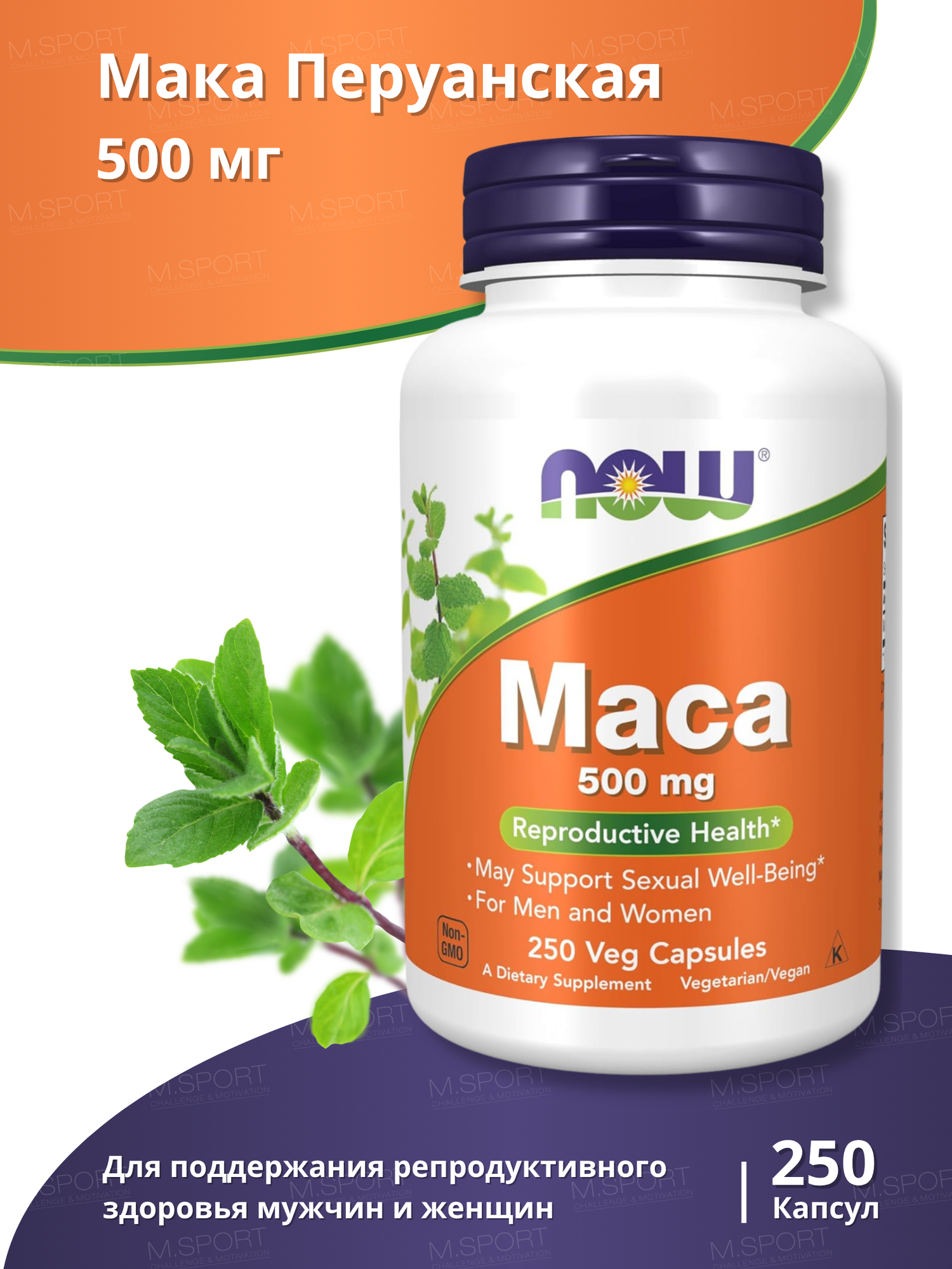 Комплекс витаминов Нау Фудс Мака перуанская 500 мг 250 Вег Капс / Now Foods MACA 500 mg 250 Veg Caps