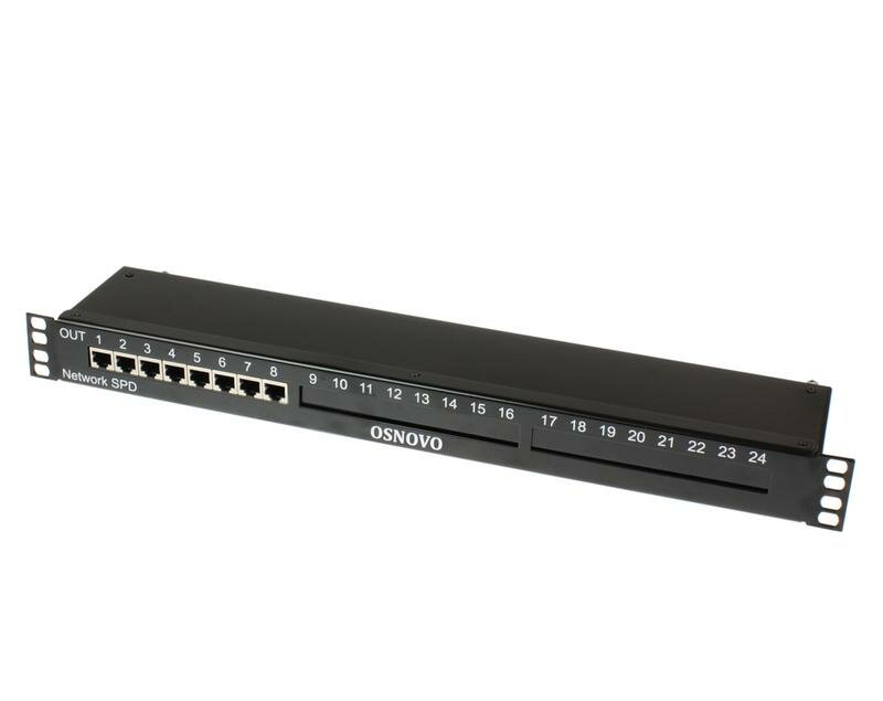 Устройство грозозащиты SP-IP8/1000PR 1U для локал. вычислит. сети на 8 портов (скорость до 1000Мб/с) с защит. линий PoE OSNOVO 14282