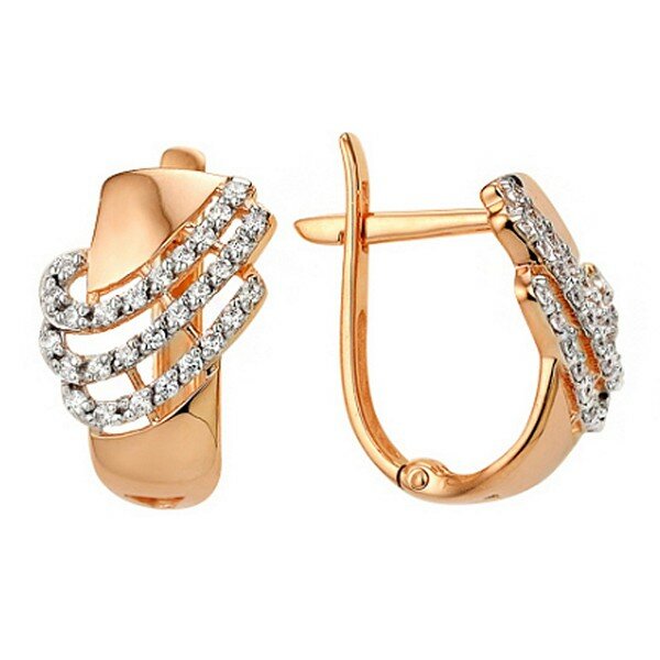 Серьги, красное золото, 585 проба, фианит