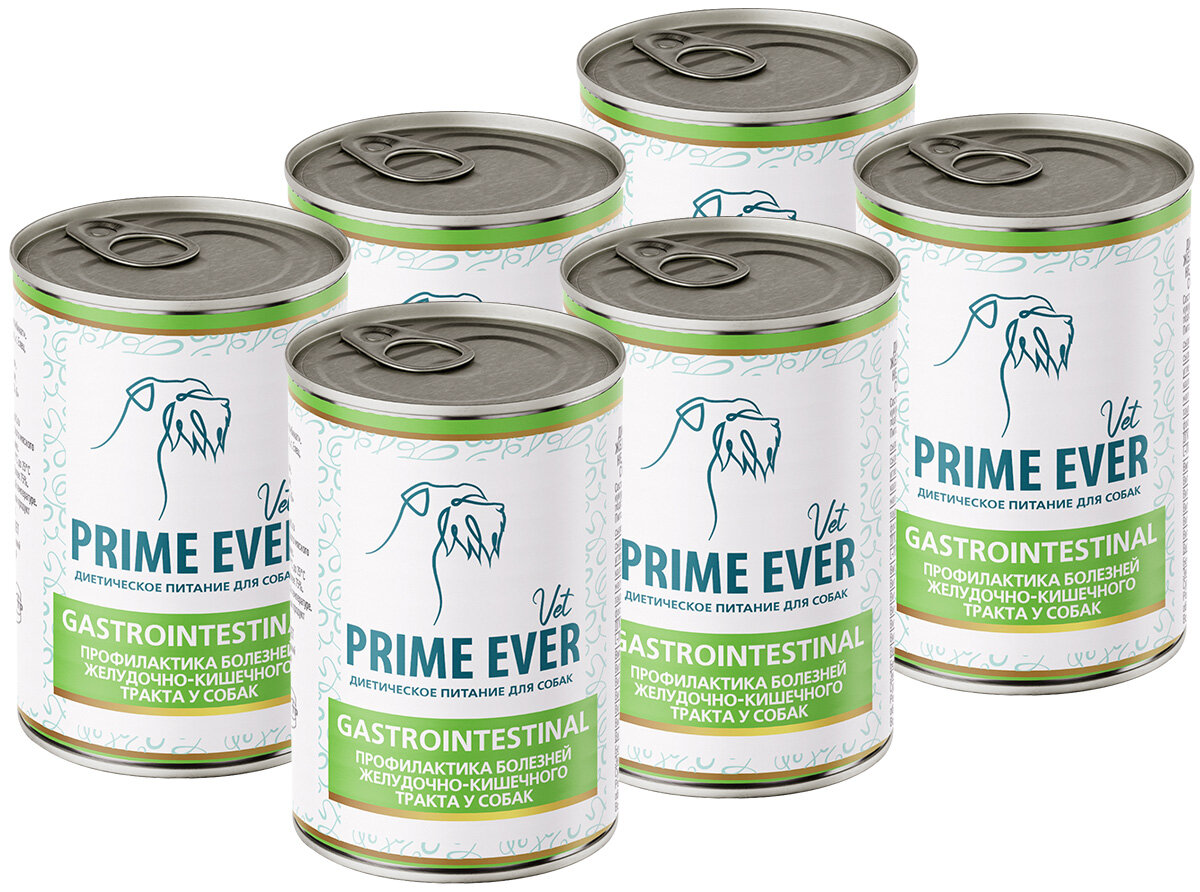 Корм влажный Prime Ever Vet Gastrointestinal для взрослых собак при расстройствах ЖКТ, 340 г х 6 шт