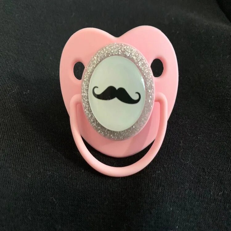 Пустышка силиконовая с усами, Розовый, pink beard