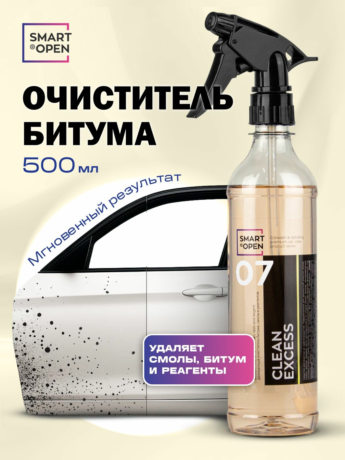 Очиститель кузова от битумных пятен и смолы, антибитум для автомобиля 07 CLEAN EXCESS 0,5 л очиститель кузова антибитум для авто пятна смолы