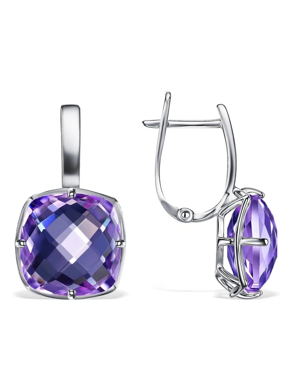 Серьги, серебро, 925 проба, родирование, аметист
