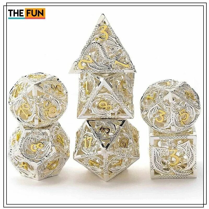 DnD Dragon Dice Set, кубики метал для DnD и настольных ролевых игр (дайсы ДнД) 7 шт.