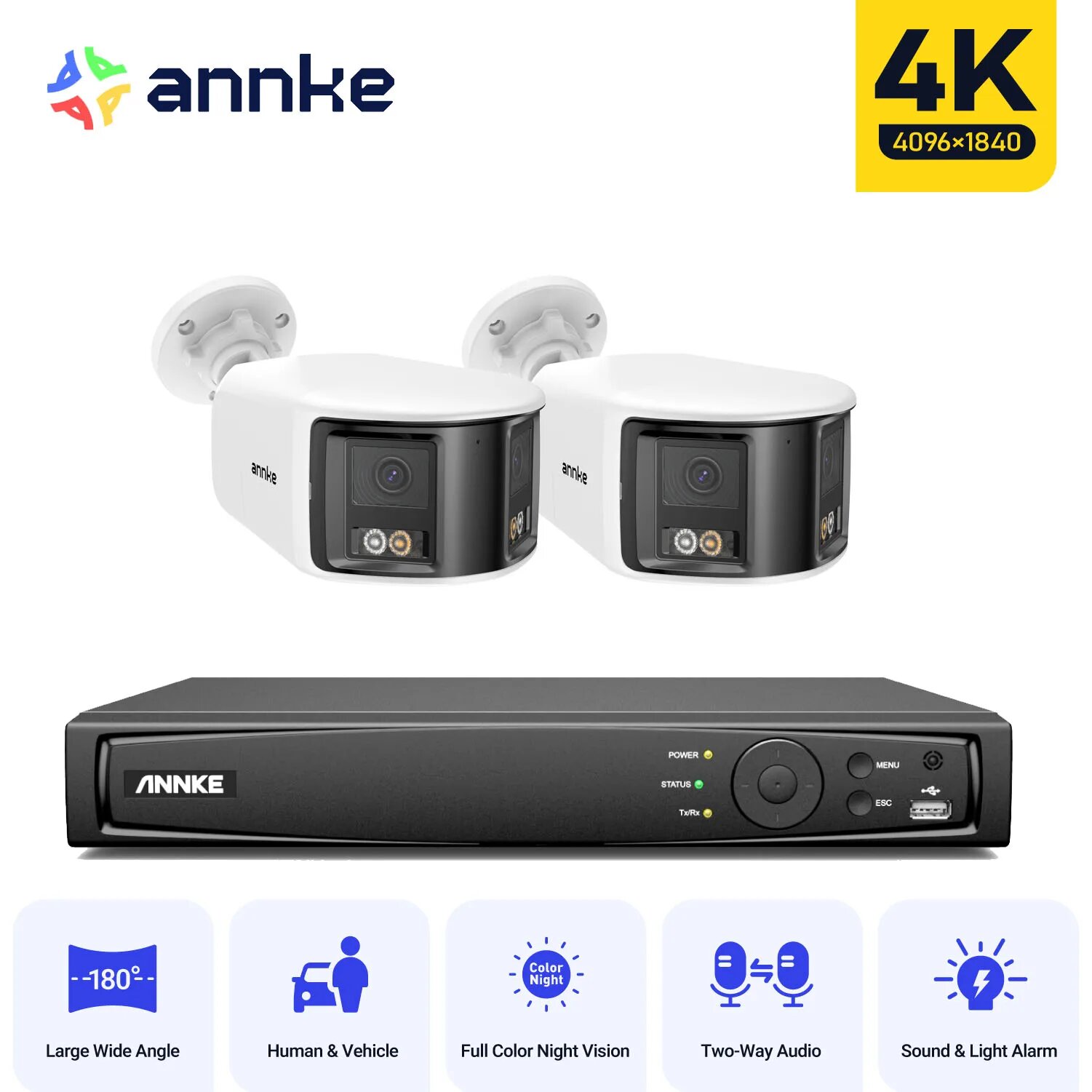 ANNKE 8MP Камера для безопасности с двойной линзой 8-канальный NVR Ультра HD POE Ai Обнаружение человека Комплект видеонаблюдения CCTV 180 градусов Панорамная
