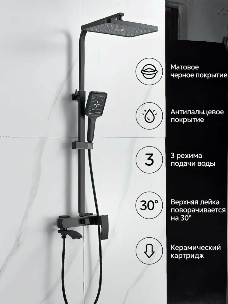 Душевой комплект черный матовый