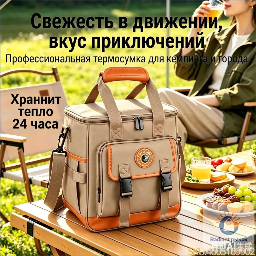 Сумкахолодильник бежевая, 16 литров, эксклюзивная, для хранения холода до 24 часов