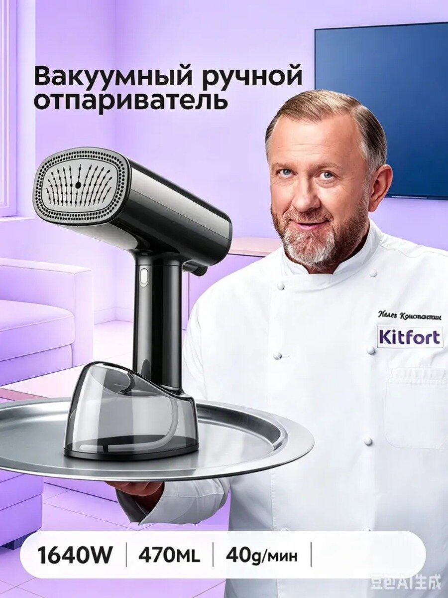 КТ-9376 Ручной отпариватель для одежды, 2100 Вт, вакуумный, коричневый