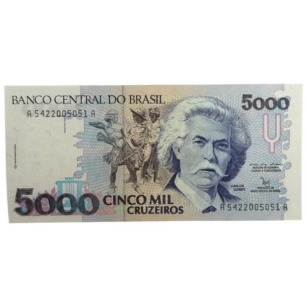 Бразилия 5000 крузейро 1992 г. (Подпись Marcilio Moreira, Francisco Gros) (Серия A A)