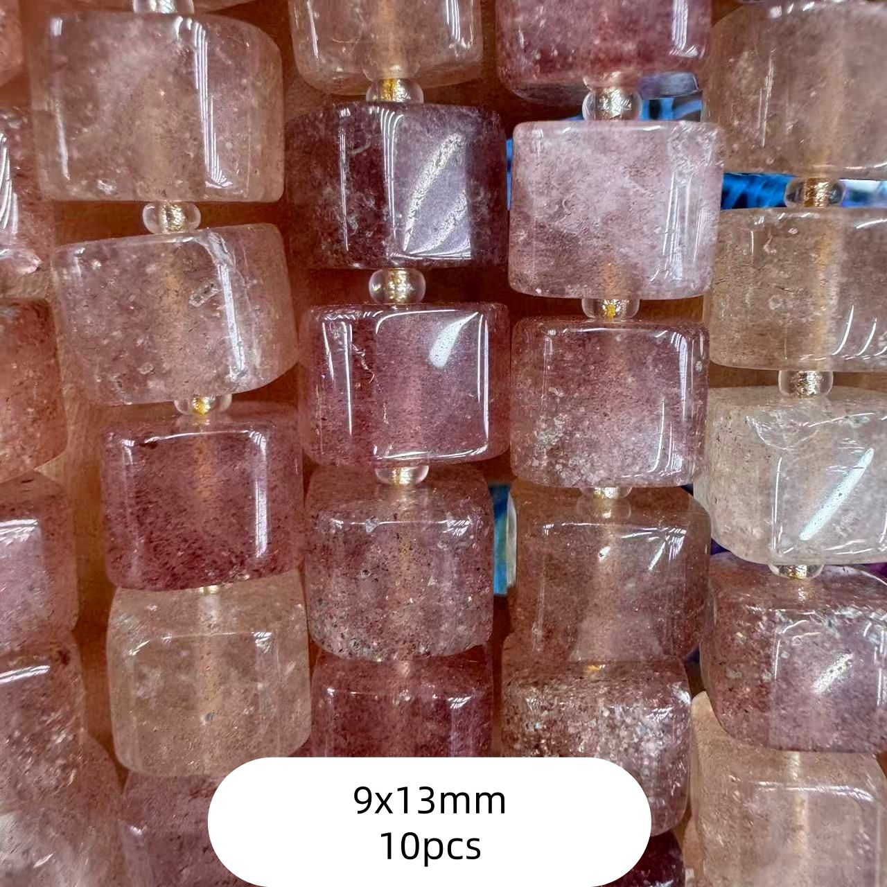 Бусины из натурального клубничного кварца, 9x13 мм, 10 шт, квадратные, граненые, цилиндрической формы