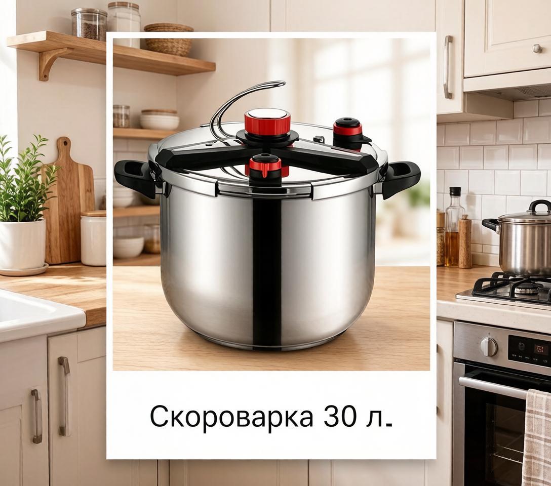 Скороварка 30 л нержавеющая сталь с 2 крышками и приборами в комплекте