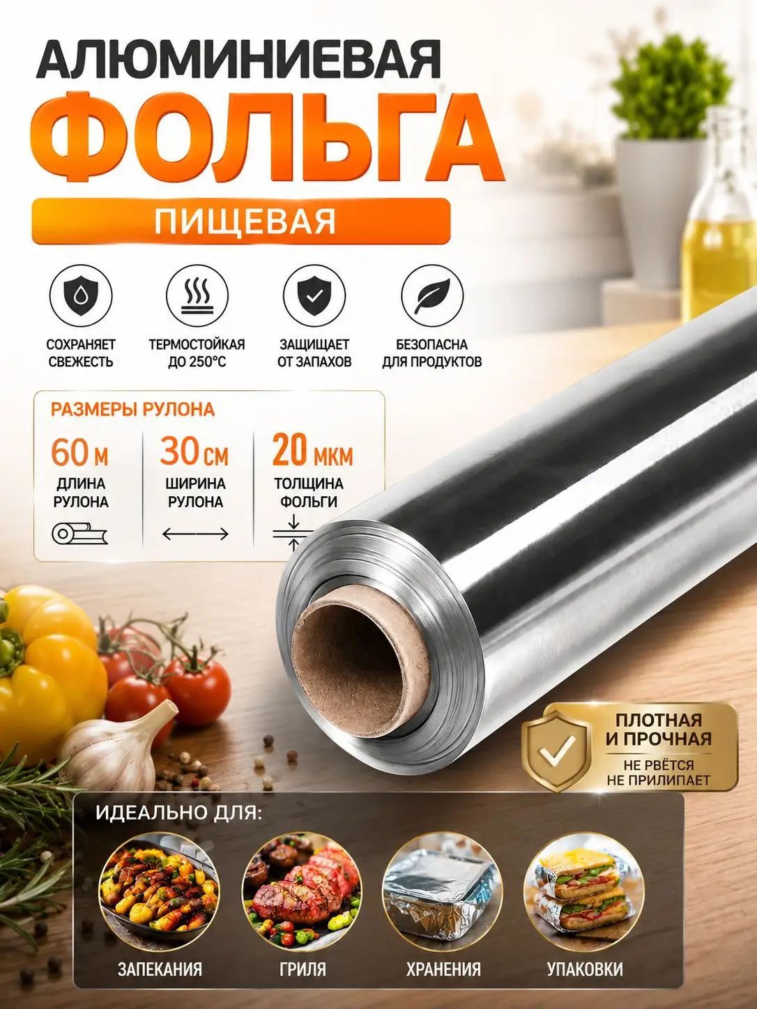 Toppits Фольга пищевая 60 м х 30 см, 20 мкм, 1 шт