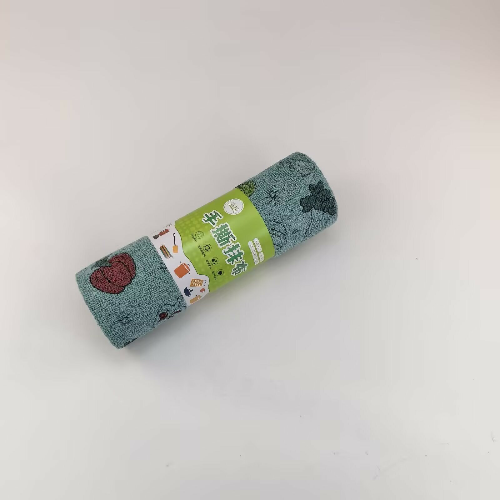 Полотенце для мытья посуды из микрофибры с принтом Тыква отрывное кухонное 25x25 см 1 рулон 20 листов Зеленый