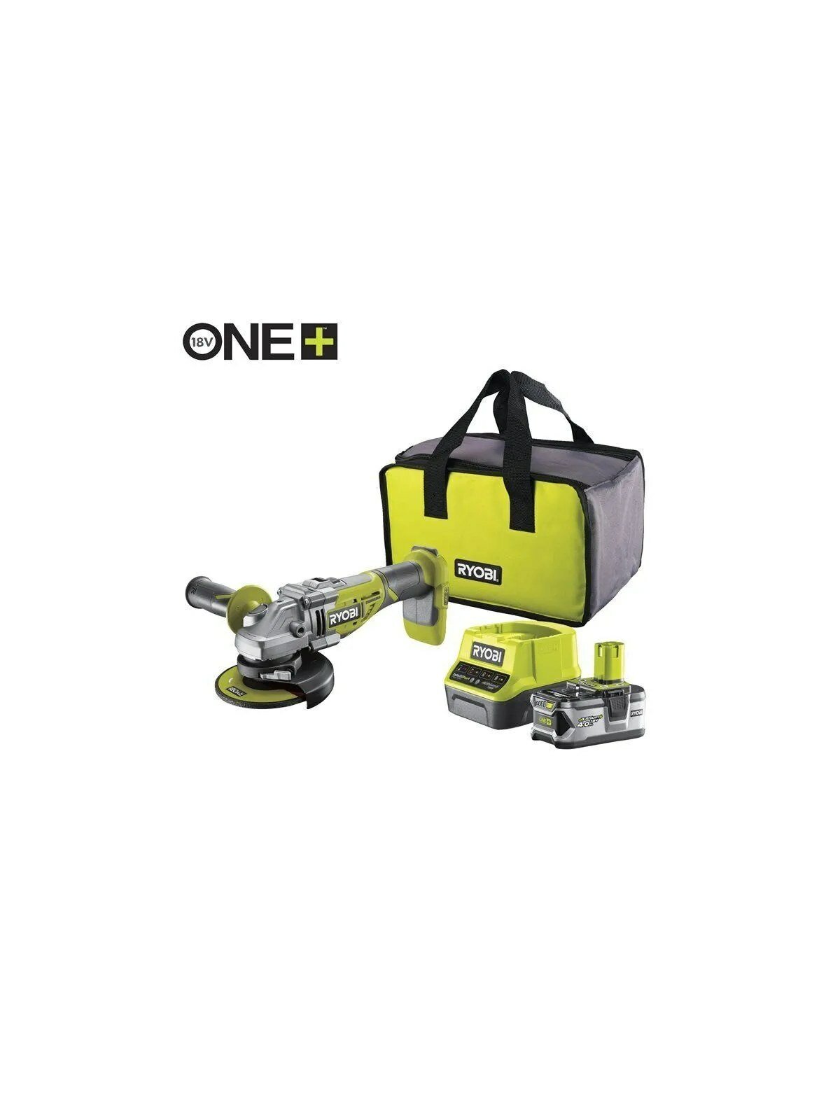 Болгарка Аккумуляторная Ryobi R18AG7-140S ONE+, 18 В, 125 мм, 11 000 об/мин, M14, АКБ 1х4.0Ач и ЗУ, арт. 5133004231