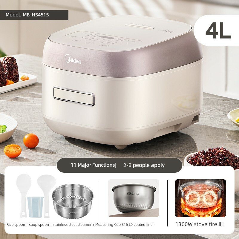 Рисоварка Midea 4L жемчужно-белая, низкий сахар, ИЧ высокая мощность, улучшенный котел, нерж. сталь, многофункциональная