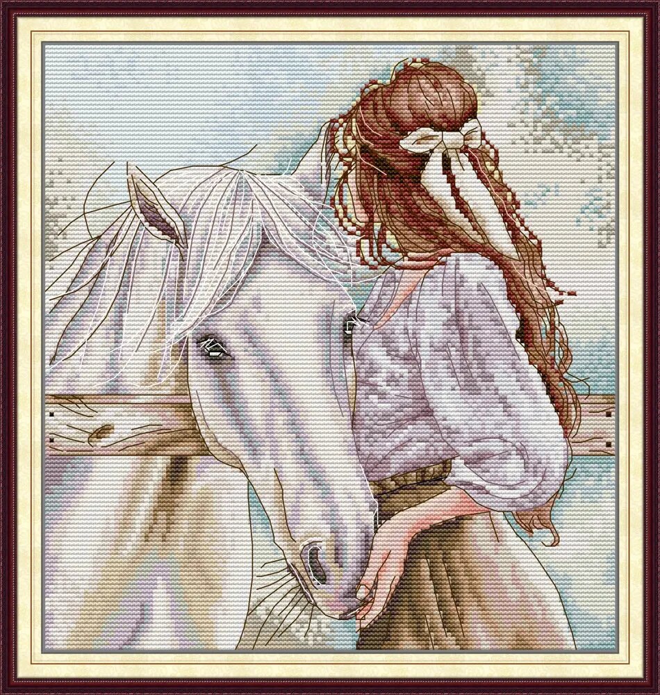 NKFвышивка крестом наборы, Схема на 11CT "Девушка и лошадь",40*42CM